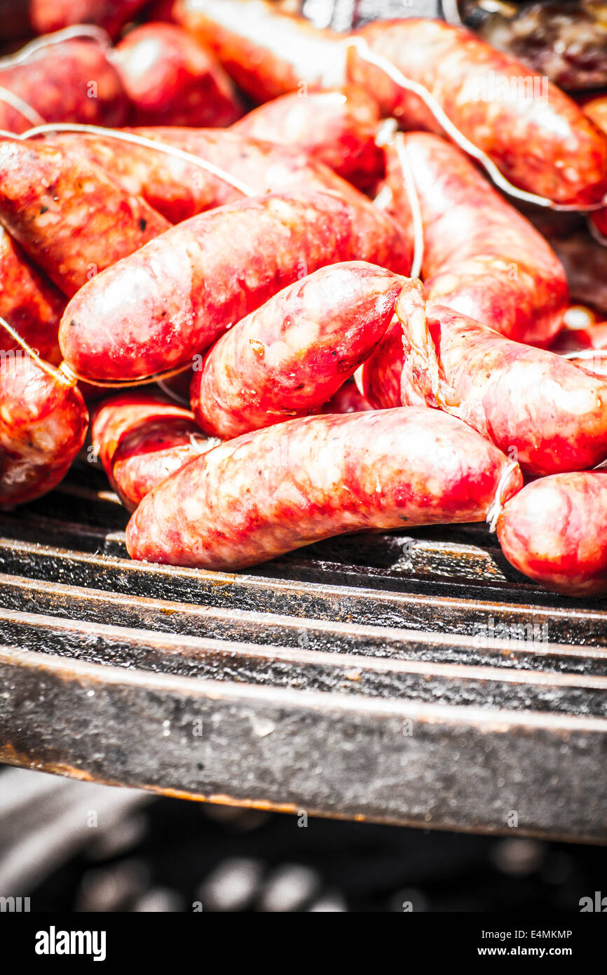 Barbecue, artisan sausages in a medieval fair Stock Photo - Alamy