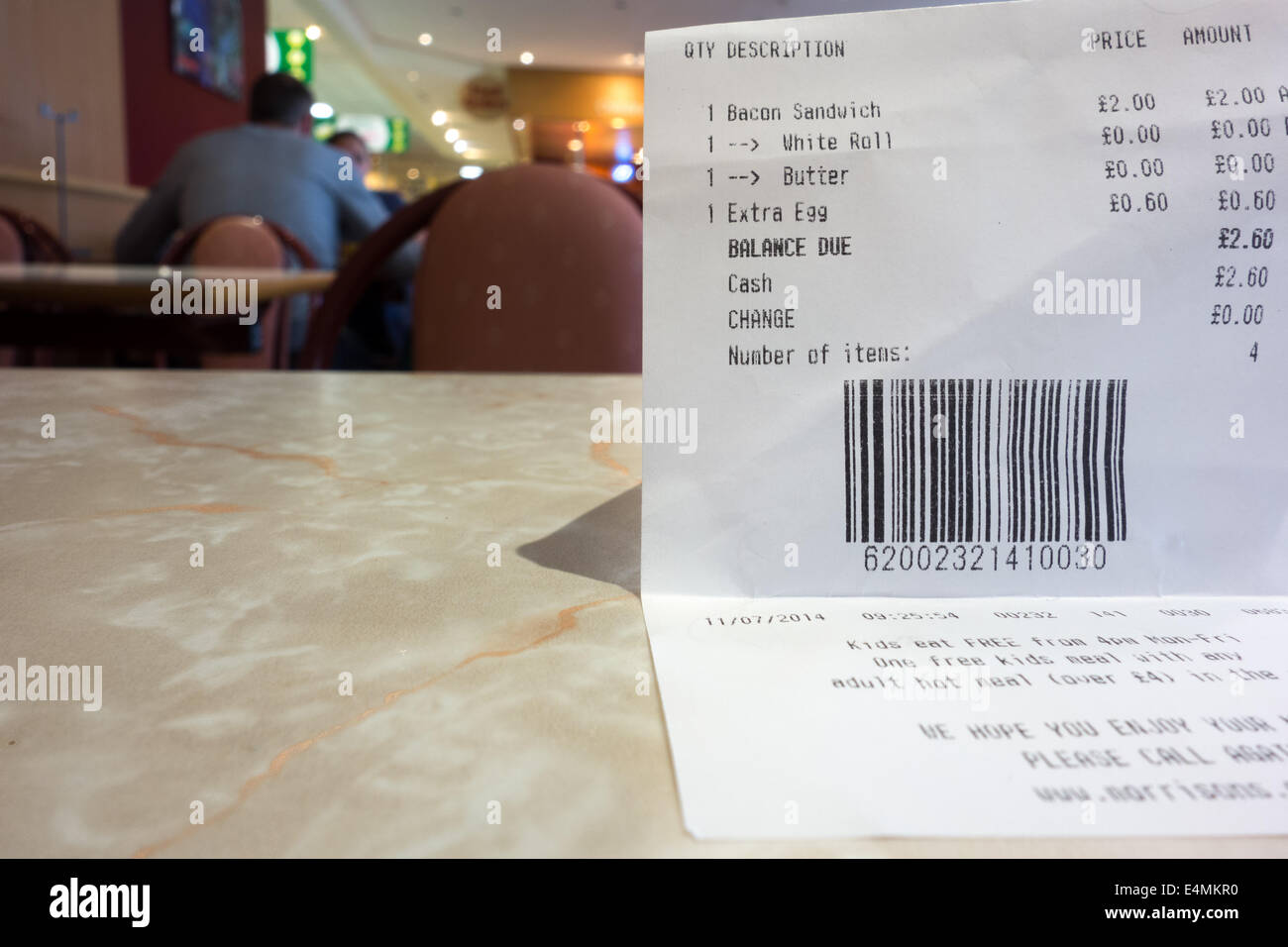 receipt on a table in a Morrisons cafe Stock Photo - Alamy