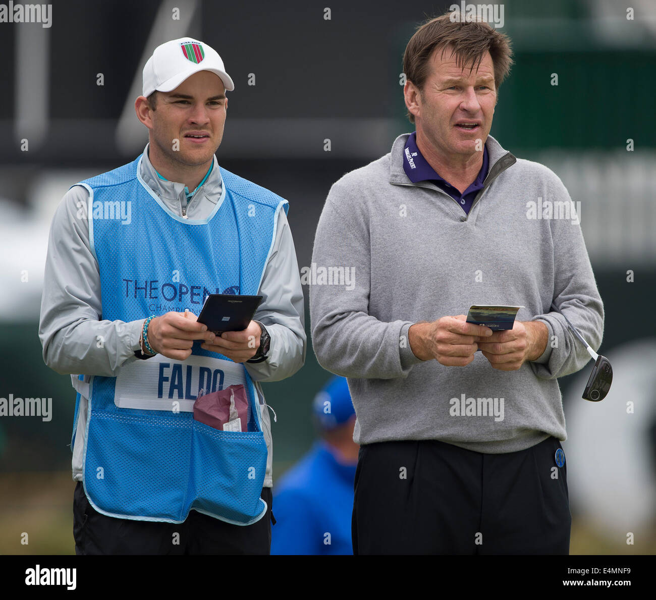 Hoylake, UK. 14th July, 2014. The Open. Sir Nick FALDO [ENG] and his ...