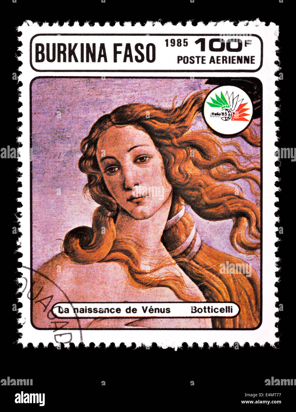 Postage stamp from Burkina Faso depicting details from the Botticelli ...