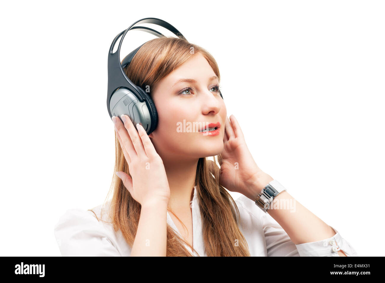 Beautiful women listening music Stock Photo - Alamy