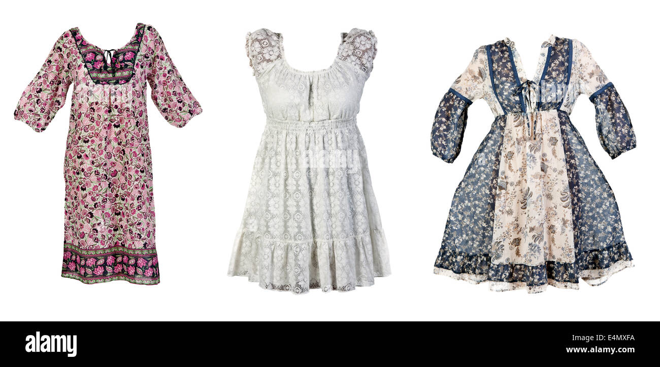 collage three colored summer dresses women Stock Photo - Alamy