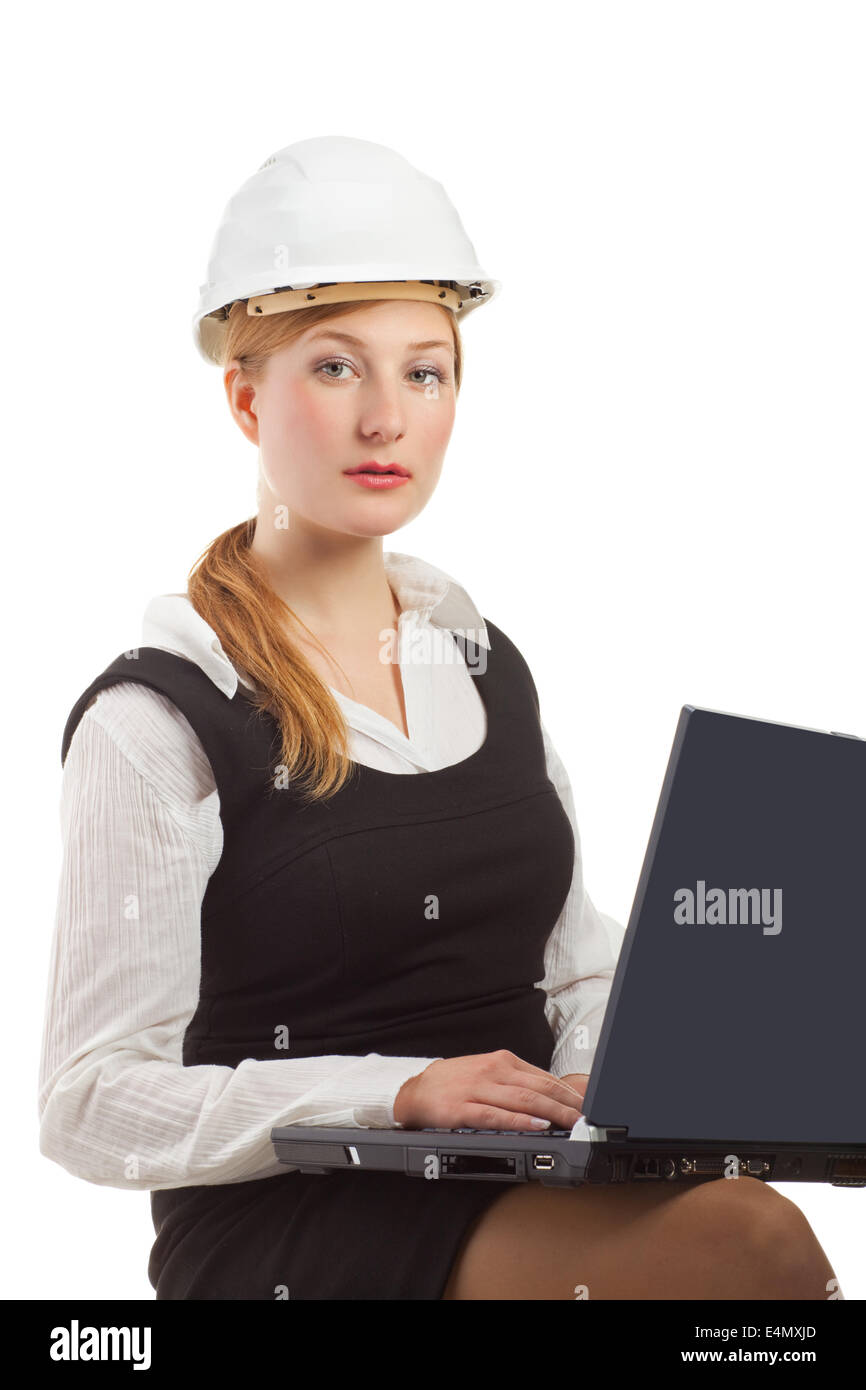 Engineer with laptop isolated on white Stock Photo - Alamy
