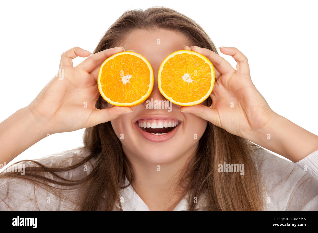 blond and cute girl with orange Stock Photo - Alamy
