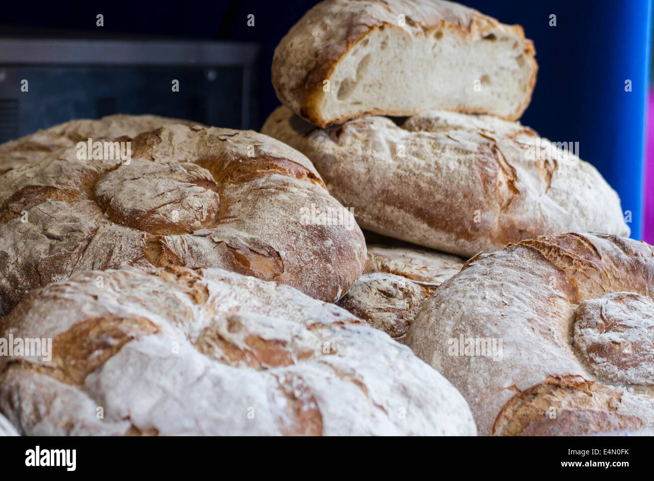artisan bread in ancient medieval fair, Spain Stock Photo - Alamy