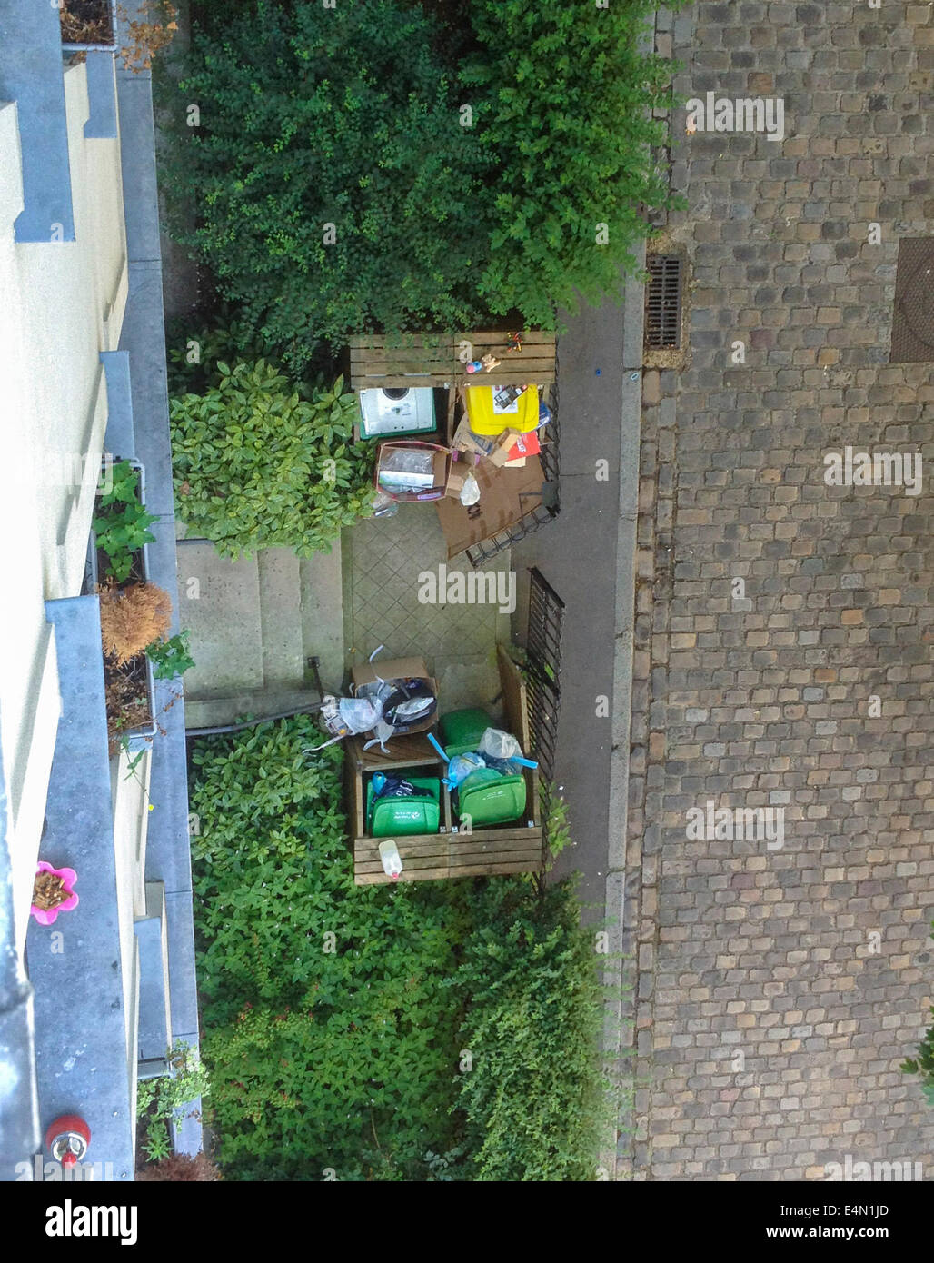 Paris, Fra-nce, Garbage Cans Outside Urban Apartment Building, Housing ...