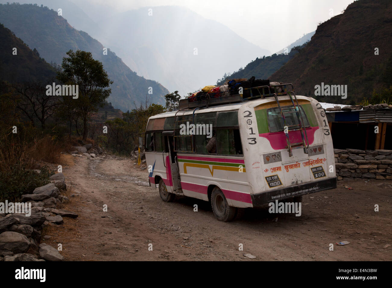 Puclic Bus on the Tatopani to Jomsom Road, Annapurna, Nepal Stock Photo ...