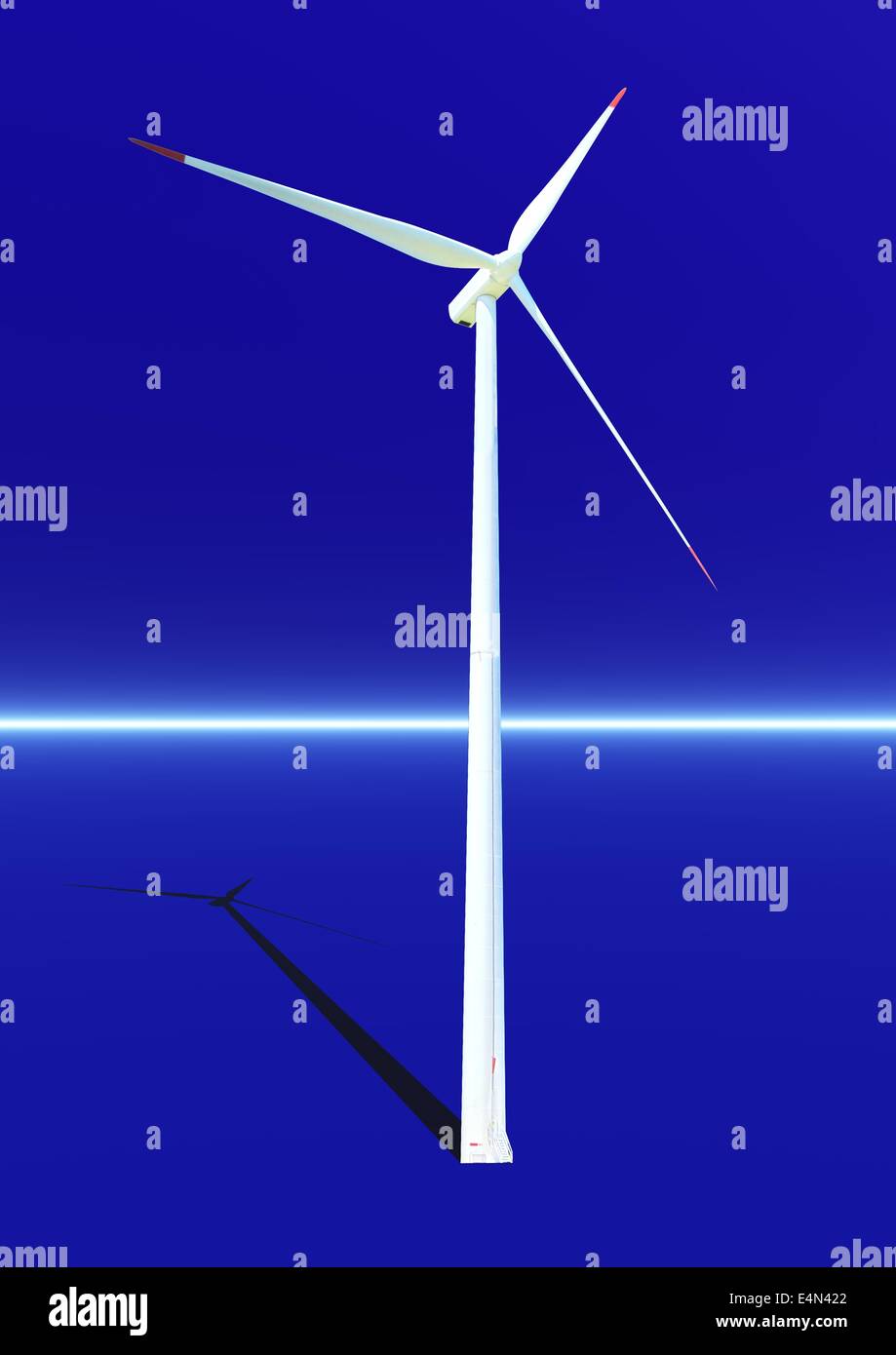 Wind turbine in blue background Stock Photo - Alamy
