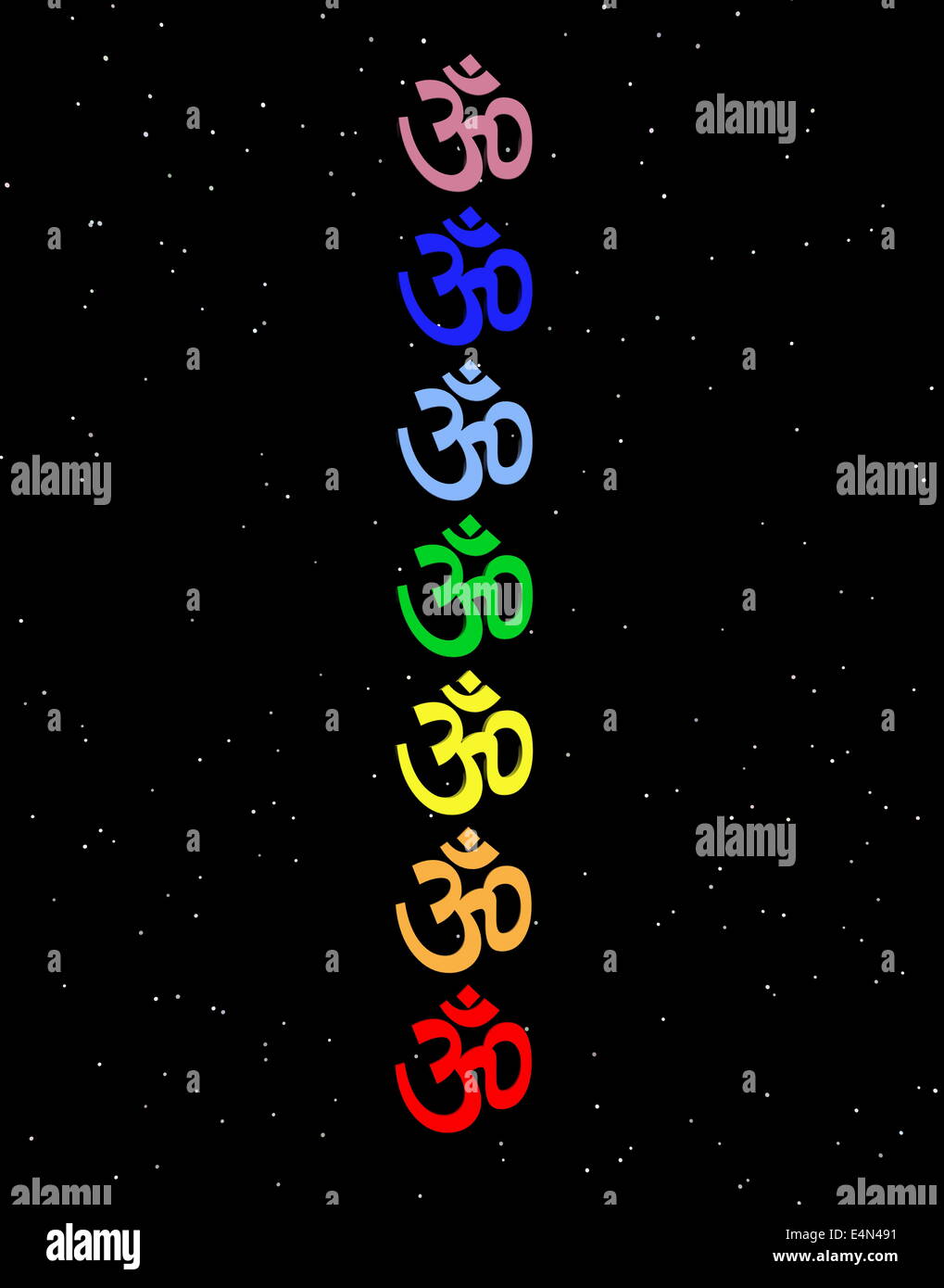 Colored om / aum in chakra column Stock Photo - Alamy