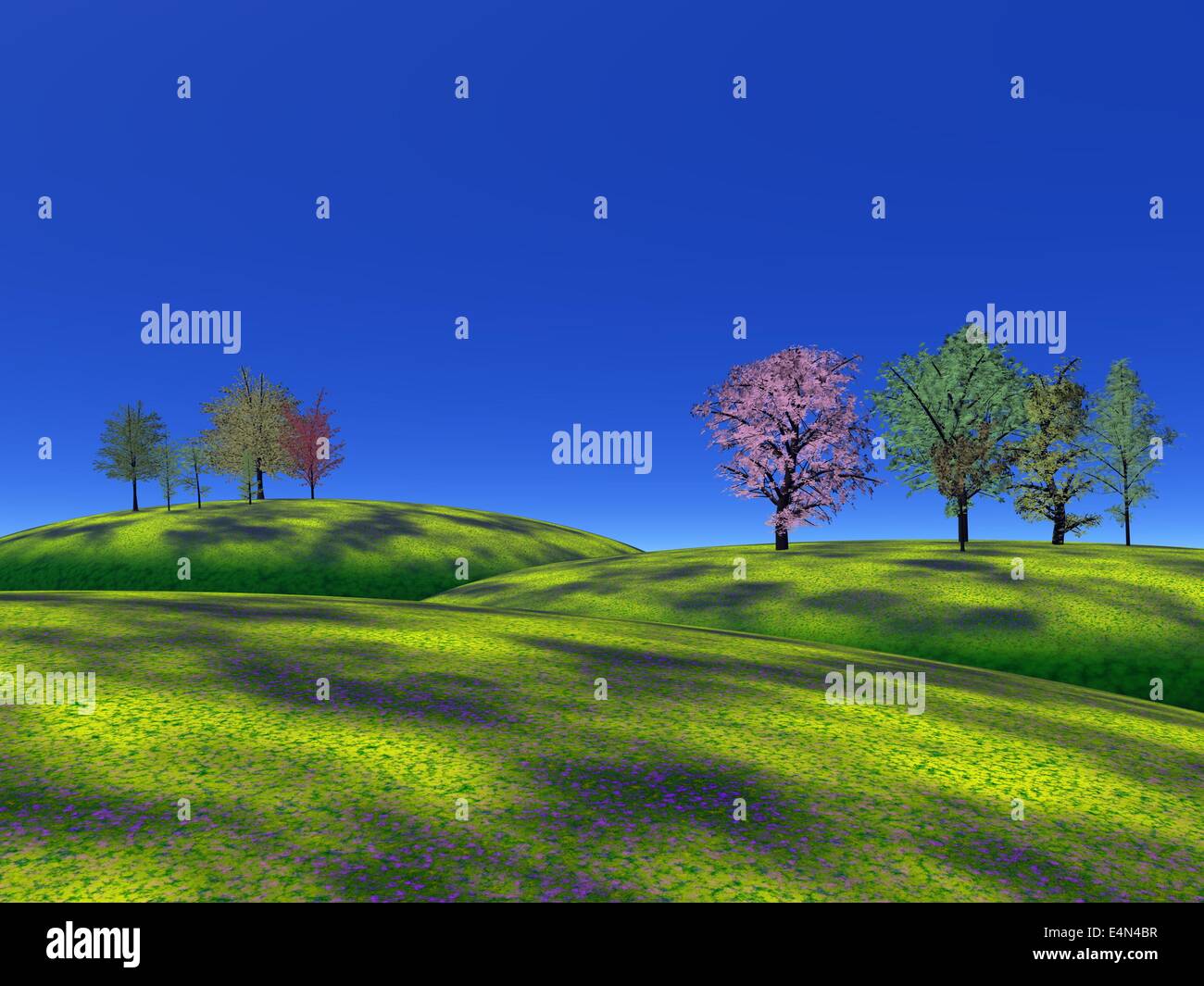 Trees and grass hills Stock Photo - Alamy
