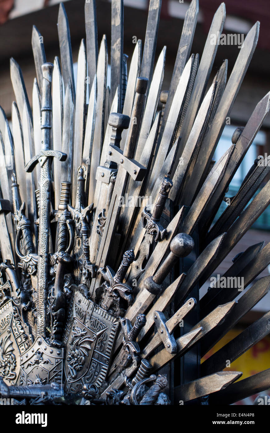 throne made of swords in a medieval fair Stock Photo - Alamy