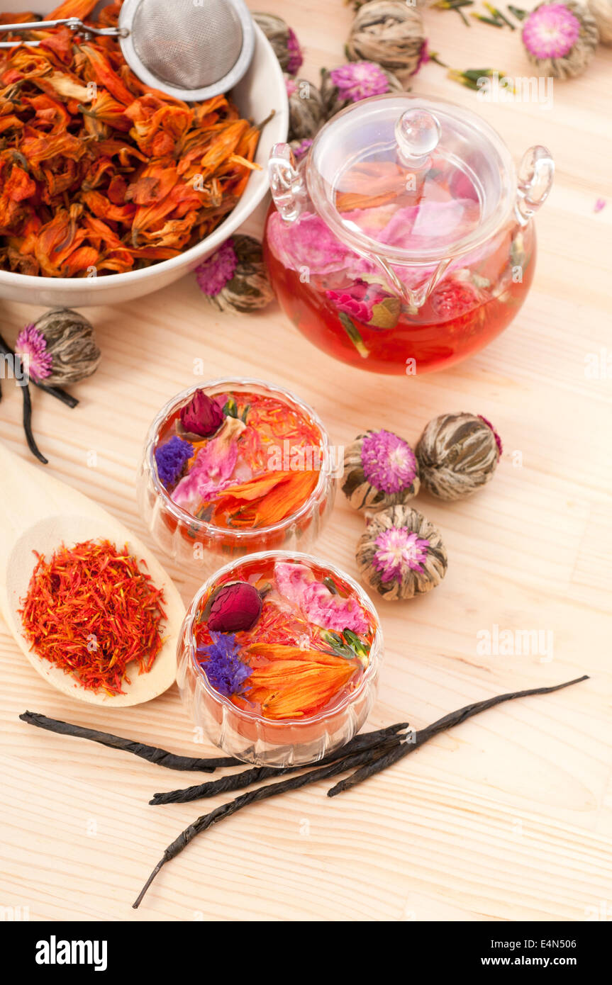 Herbal natural floral tea infusion with dry flower Stock Photo - Alamy