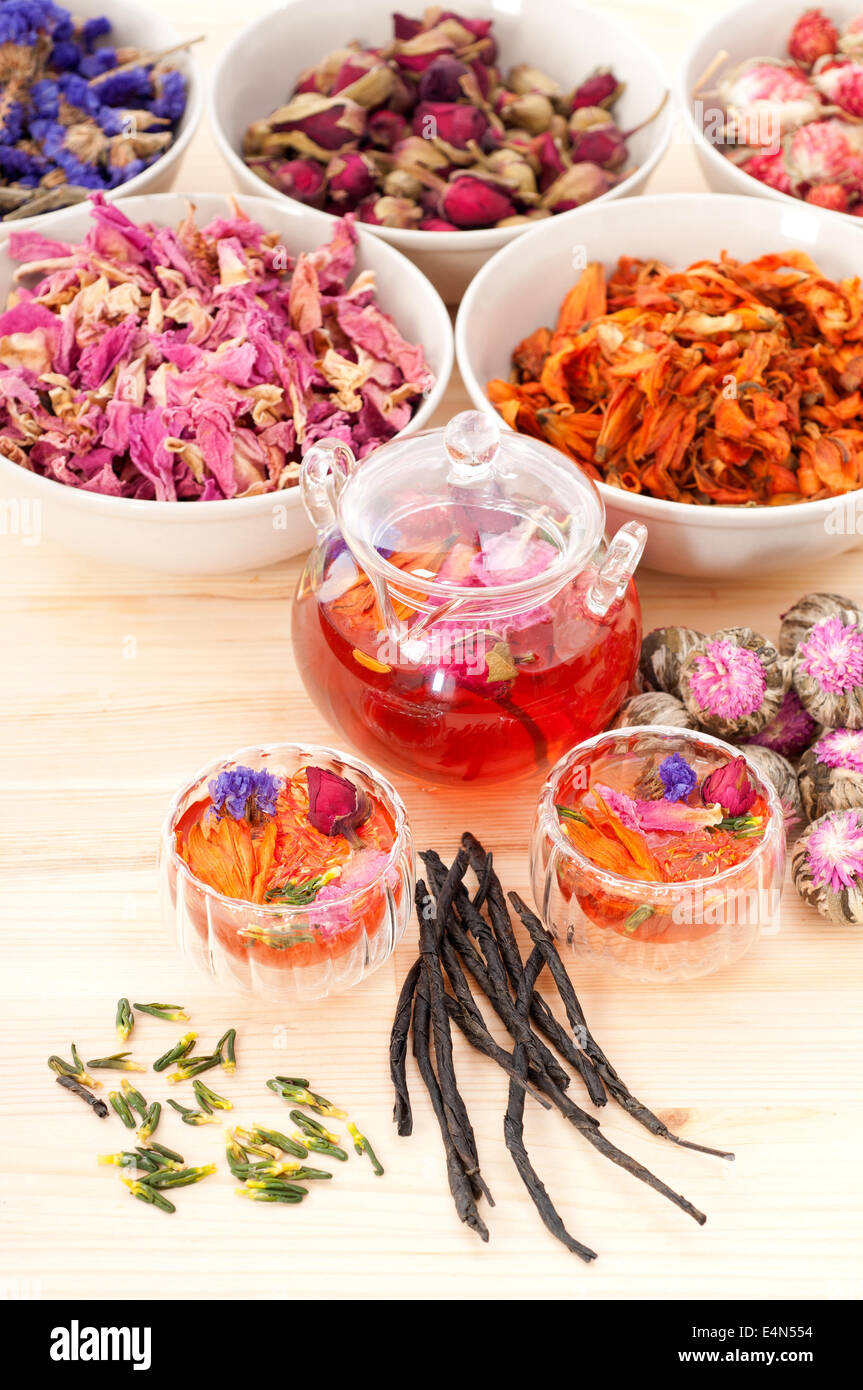 Herbal natural floral tea infusion with dry flower Stock Photo - Alamy