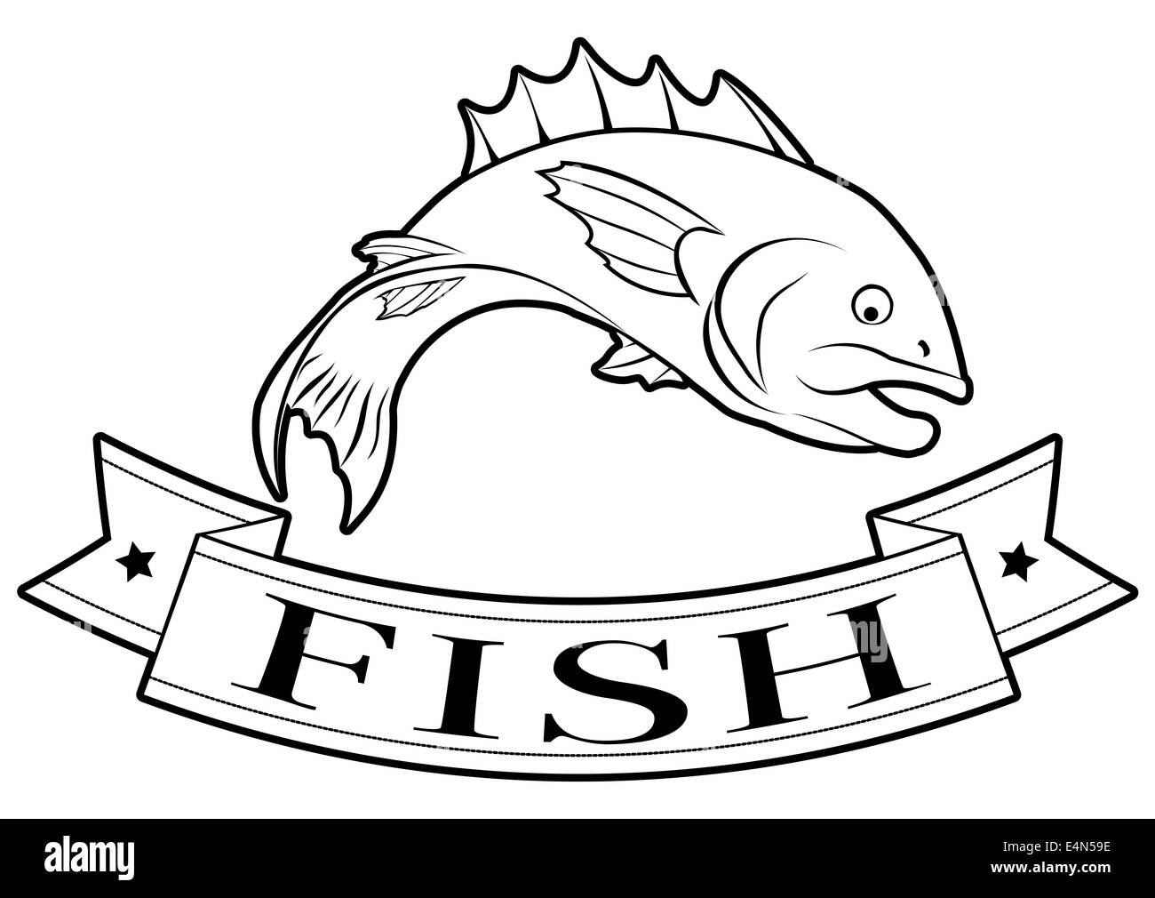 Fish or seafood food label of a fish and banner reading fish Stock ...