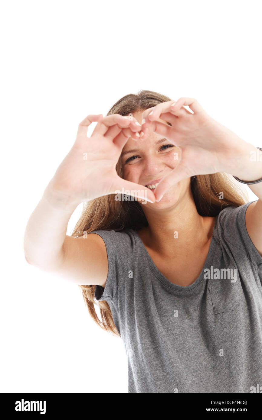 Woman making a finger frame Stock Photo - Alamy