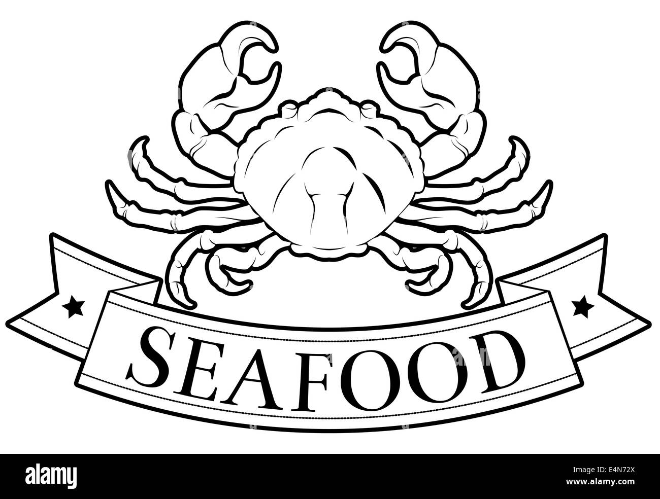 Crab or seafood food label of a crab and banner reading seafood Stock ...
