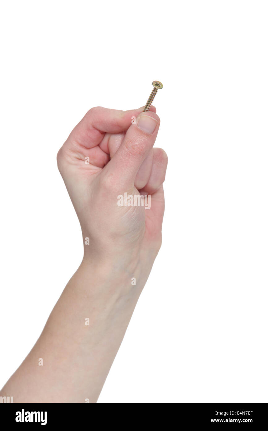 Hand holding screw Stock Photo - Alamy