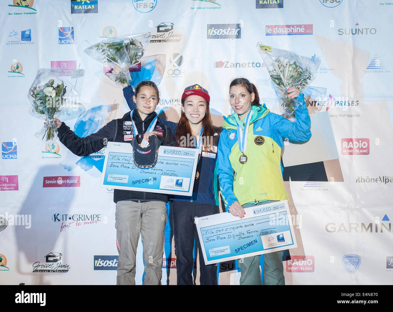 Winner Jain Kim of Korea (centre), second placed Magdalena Rock of ...