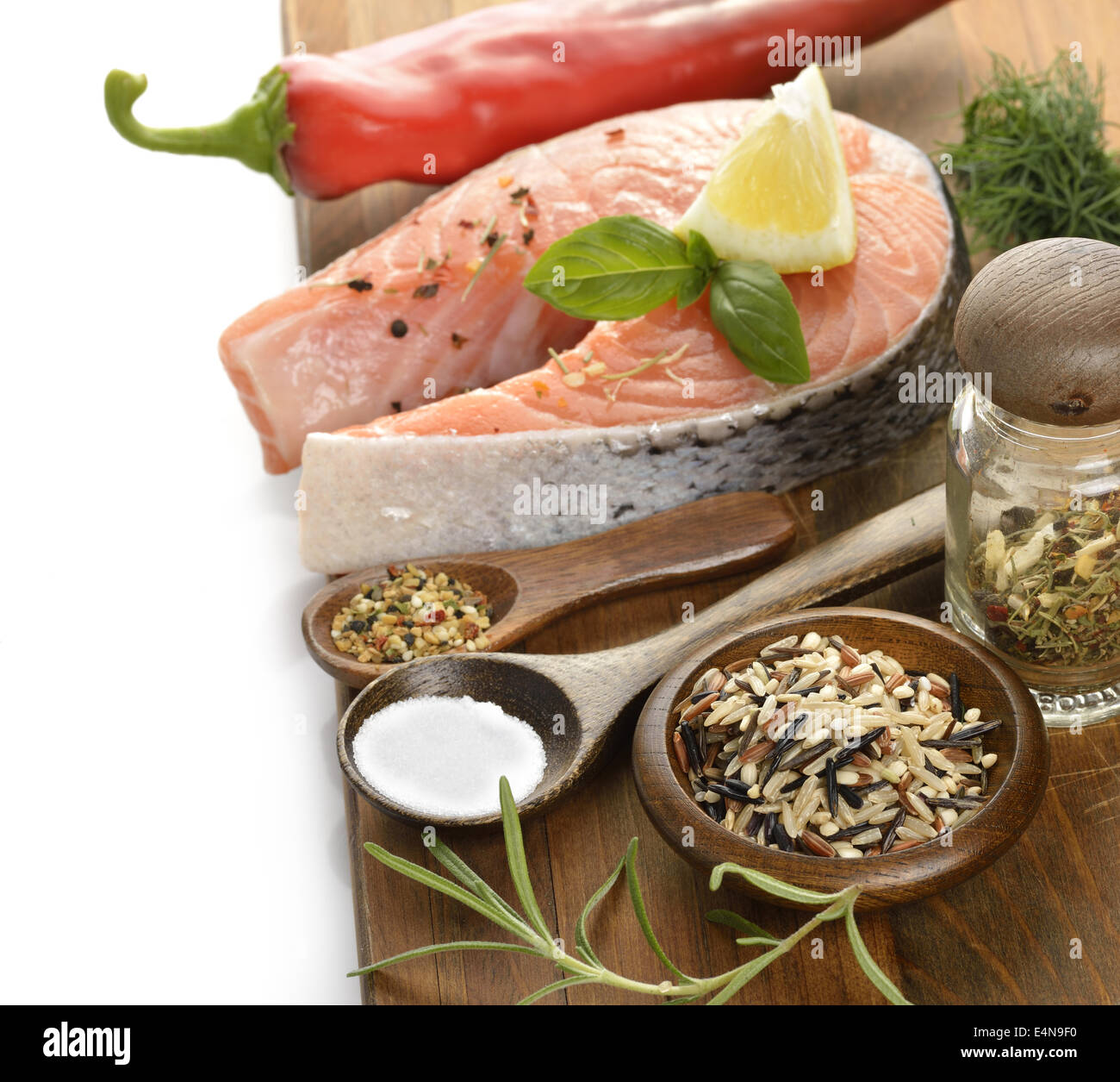 Slice Of Salmon And Wild Rice Stock Photo - Alamy