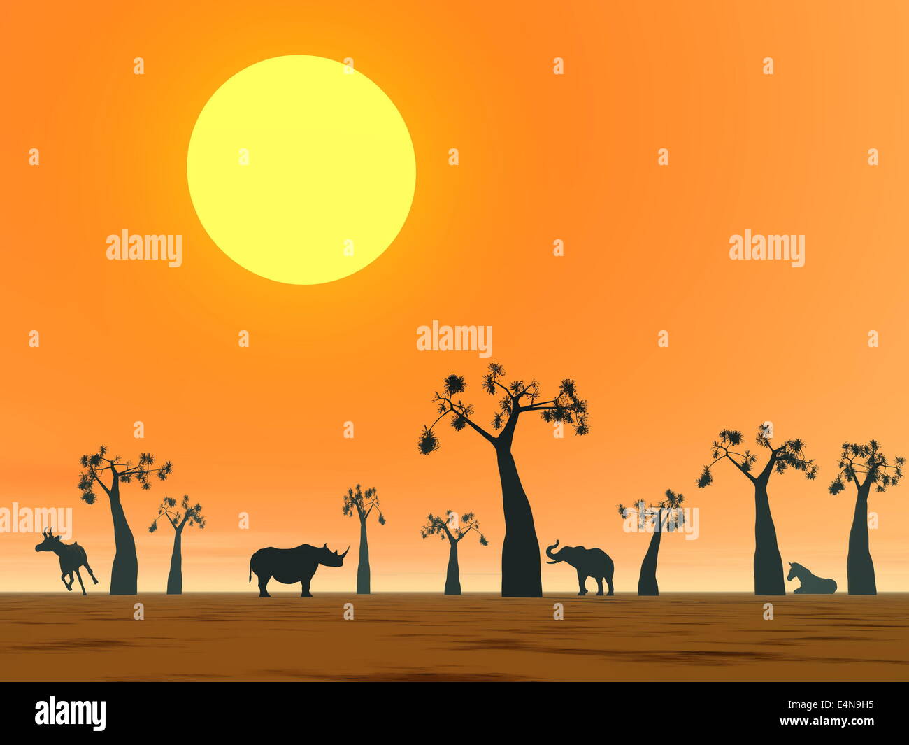 Savannah scenery by sunset Stock Photo - Alamy