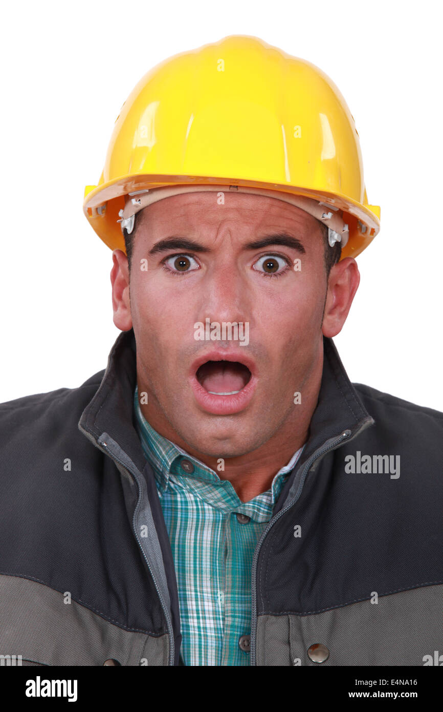 portrait of terrified laborer Stock Photo - Alamy
