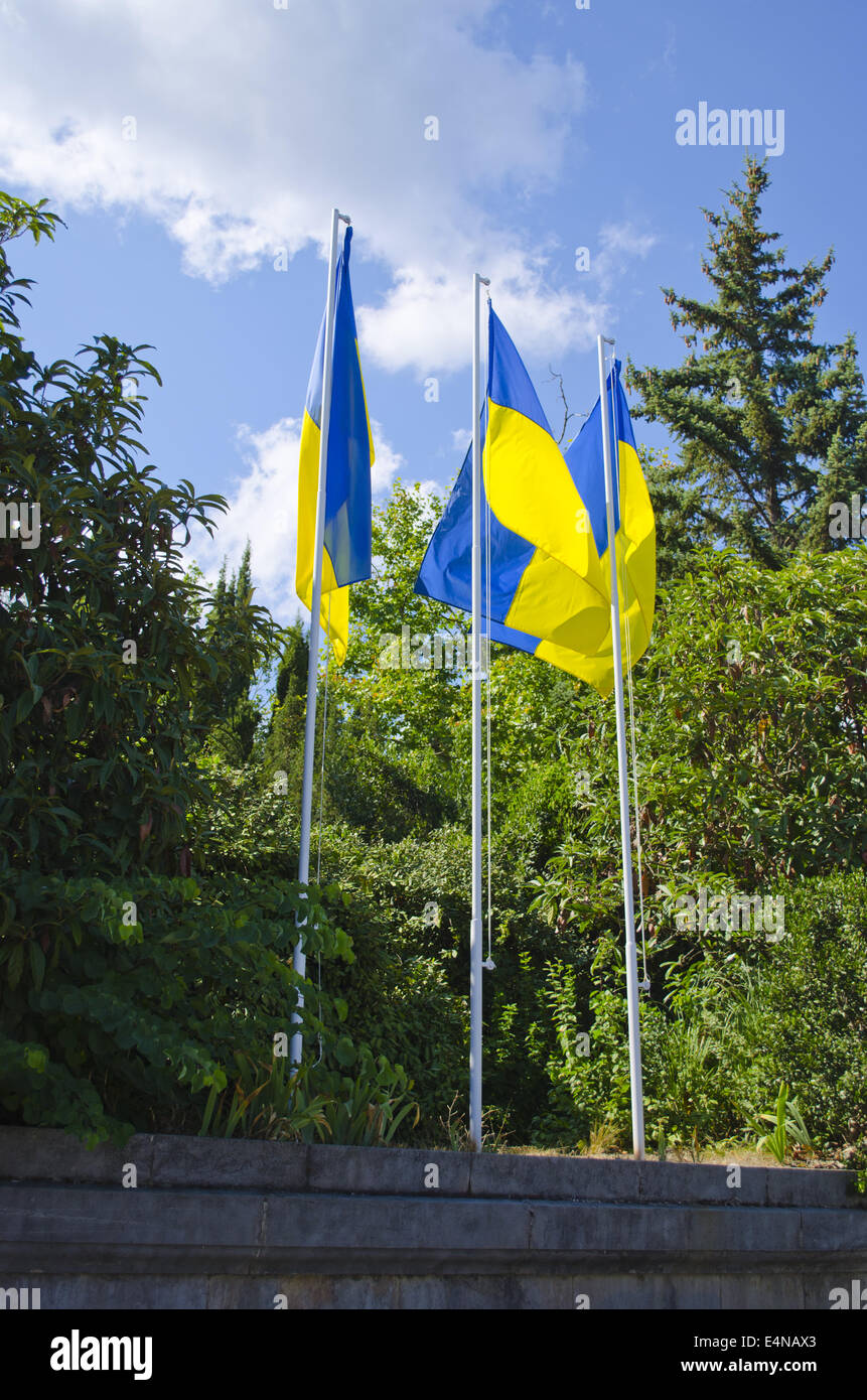 Three flags of Ukraine Stock Photo - Alamy