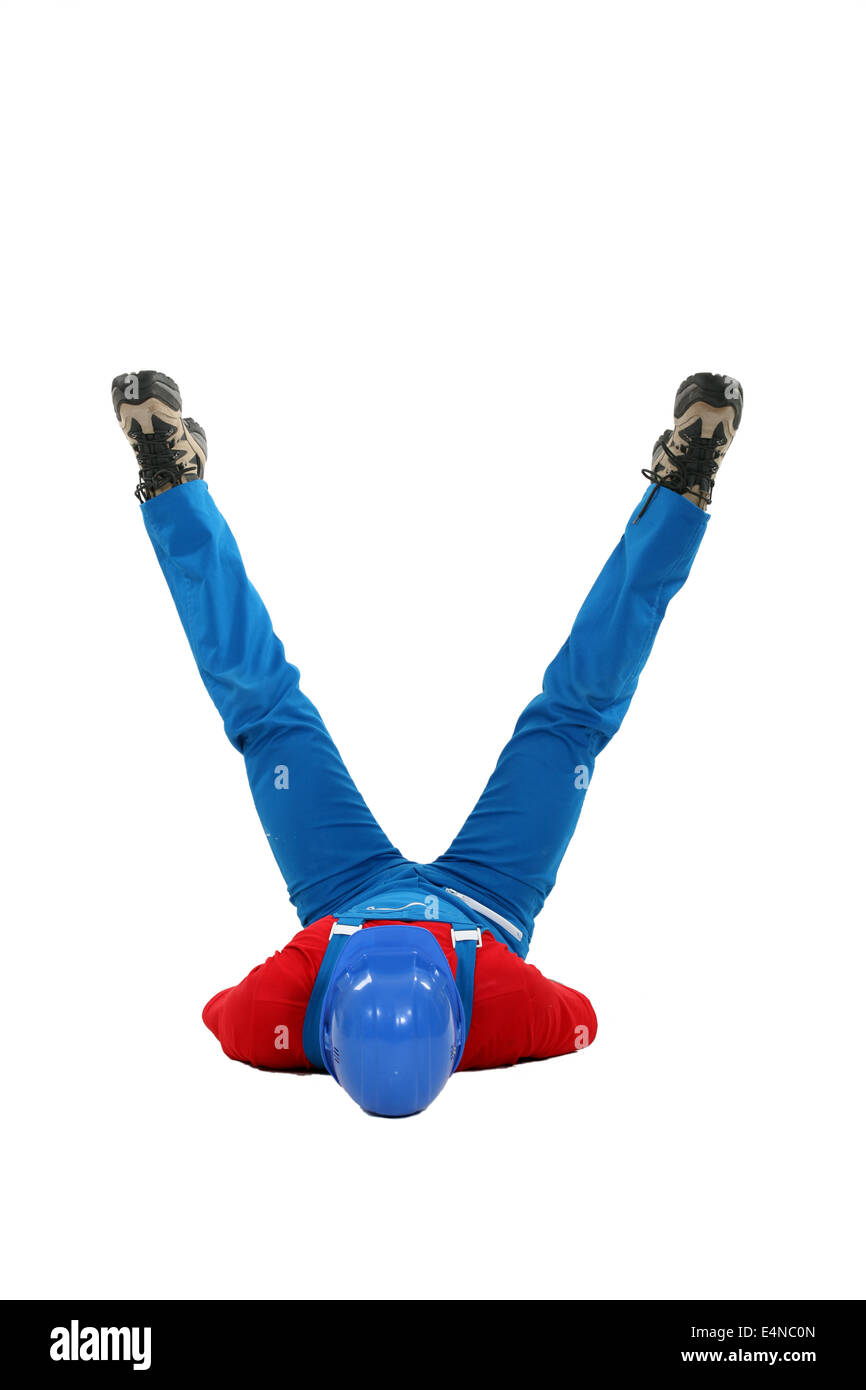 Builder laying on back Stock Photo - Alamy