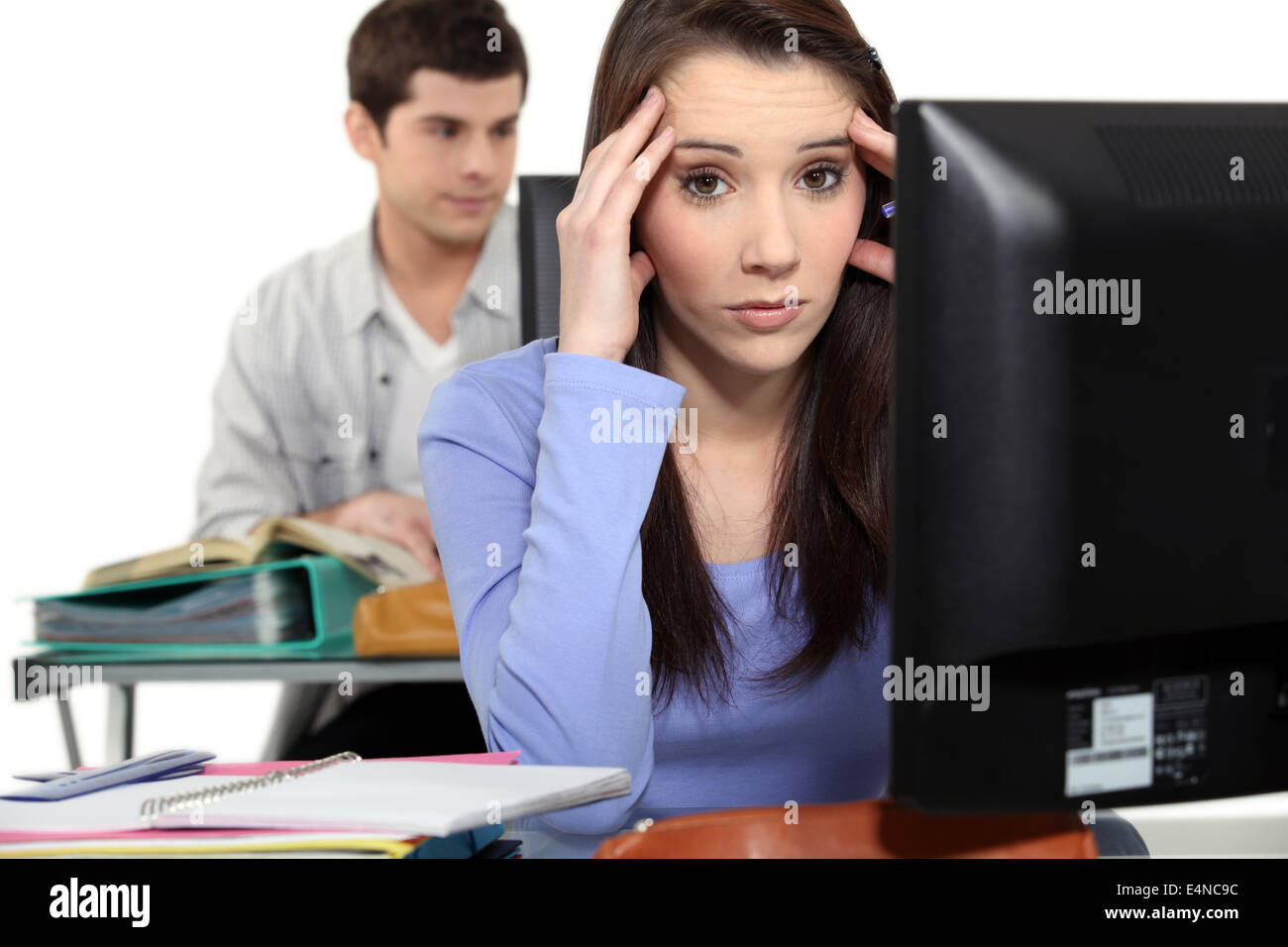 Stressed female student Stock Photo - Alamy