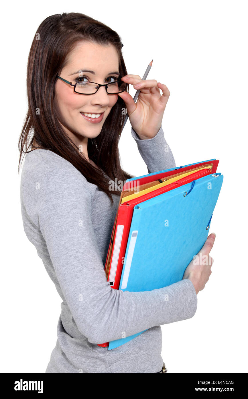 Woman with files Stock Photo - Alamy