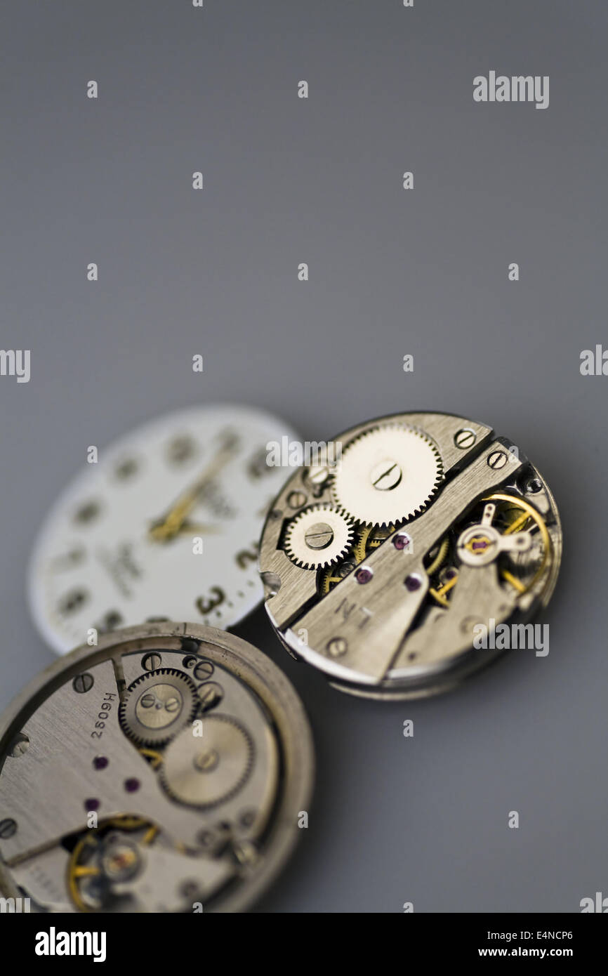 Old metal mechanical clock with gear wheels Stock Photo - Alamy