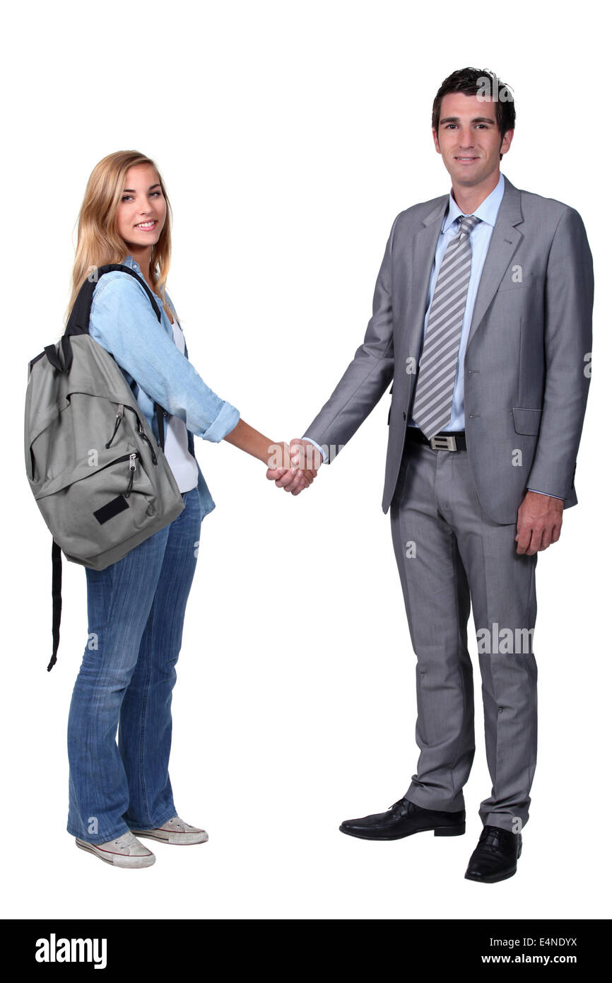student and teacher handshake Stock Photo - Alamy
