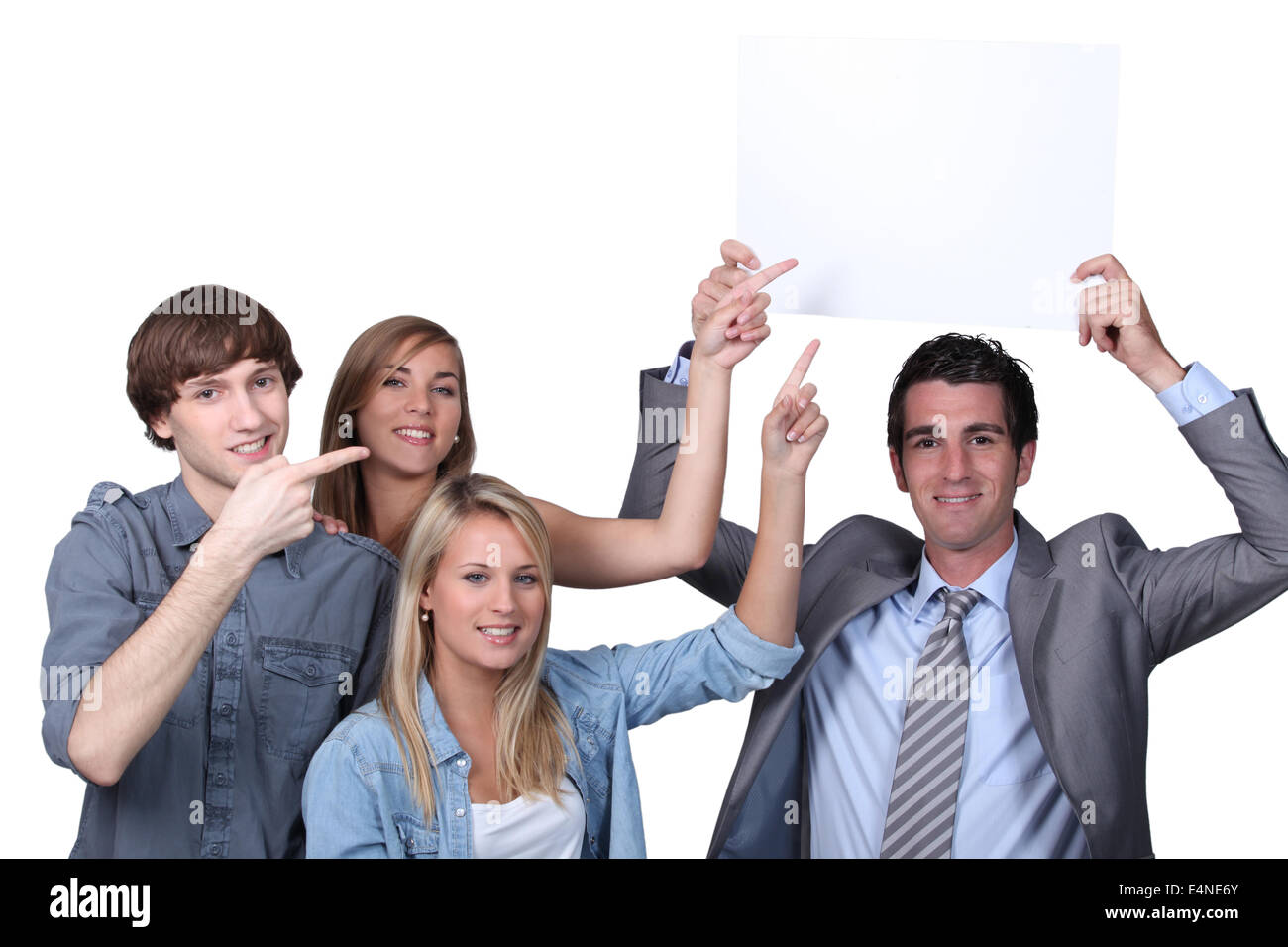 People pointing at sign Stock Photo - Alamy