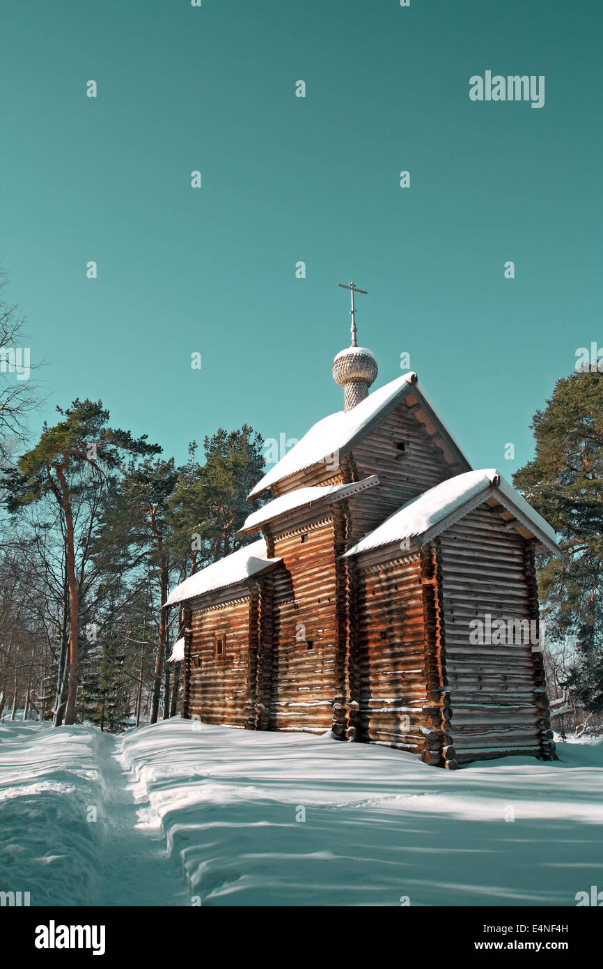 wooden chapel in pine wood Stock Photo - Alamy