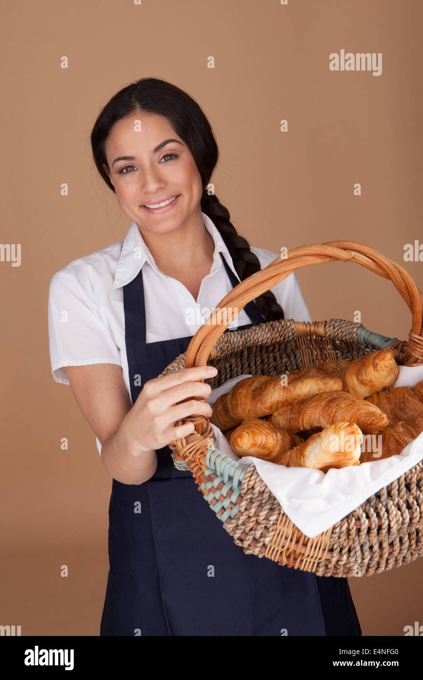 Lovely lady with fresh croissants Stock Photo - Alamy