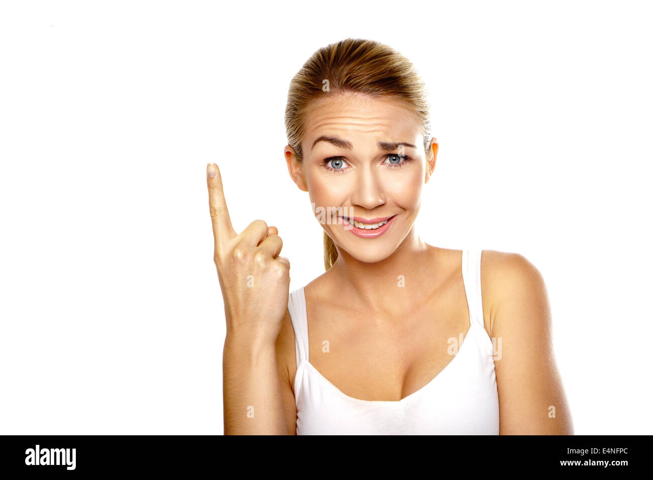 Beautiful confused woman pointing Stock Photo - Alamy