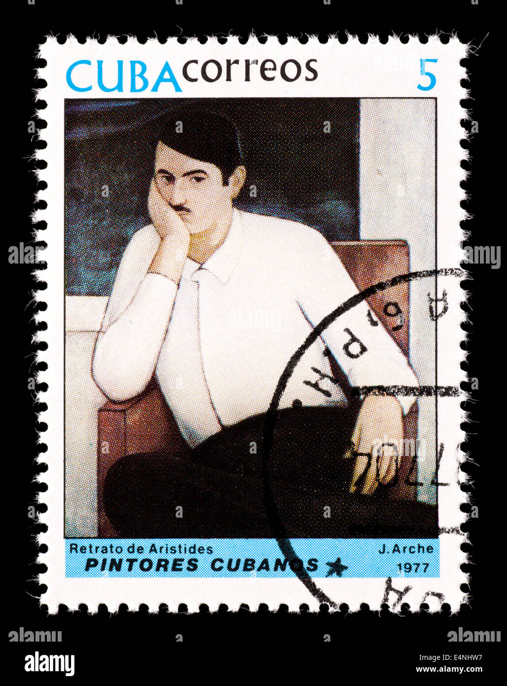 Postage stamp from Cuba depicting Jorge Arche painting "Portrait of ...