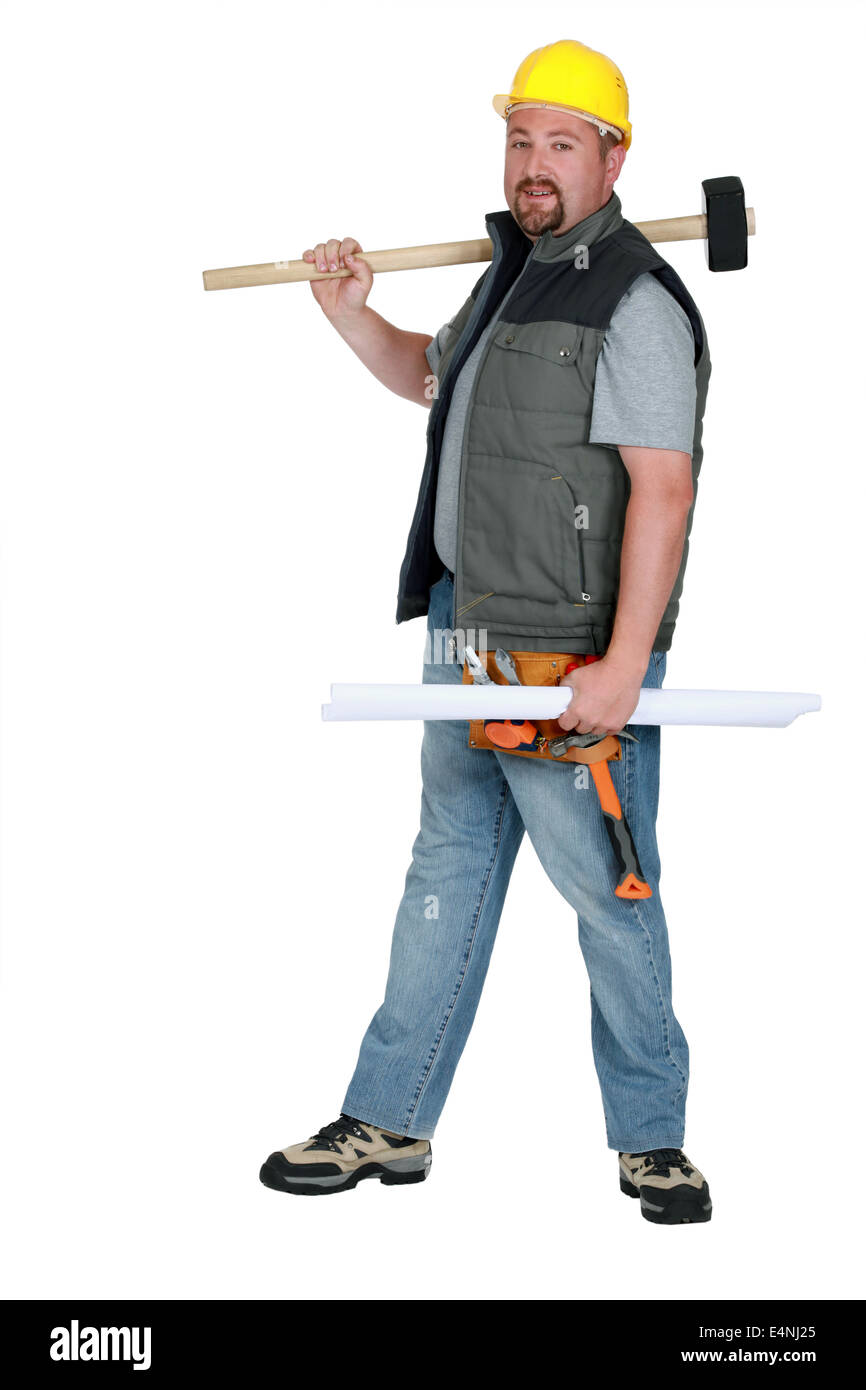 Fat man holding sledge hammer hi-res stock photography and images - Alamy