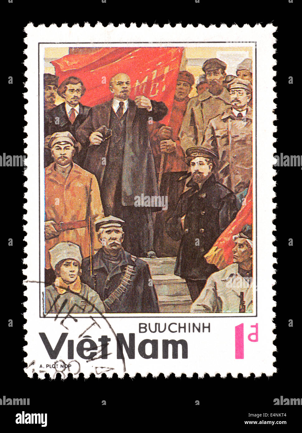 Postage stamp from Vietnam depicting Lenin speaking at a factory Stock ...