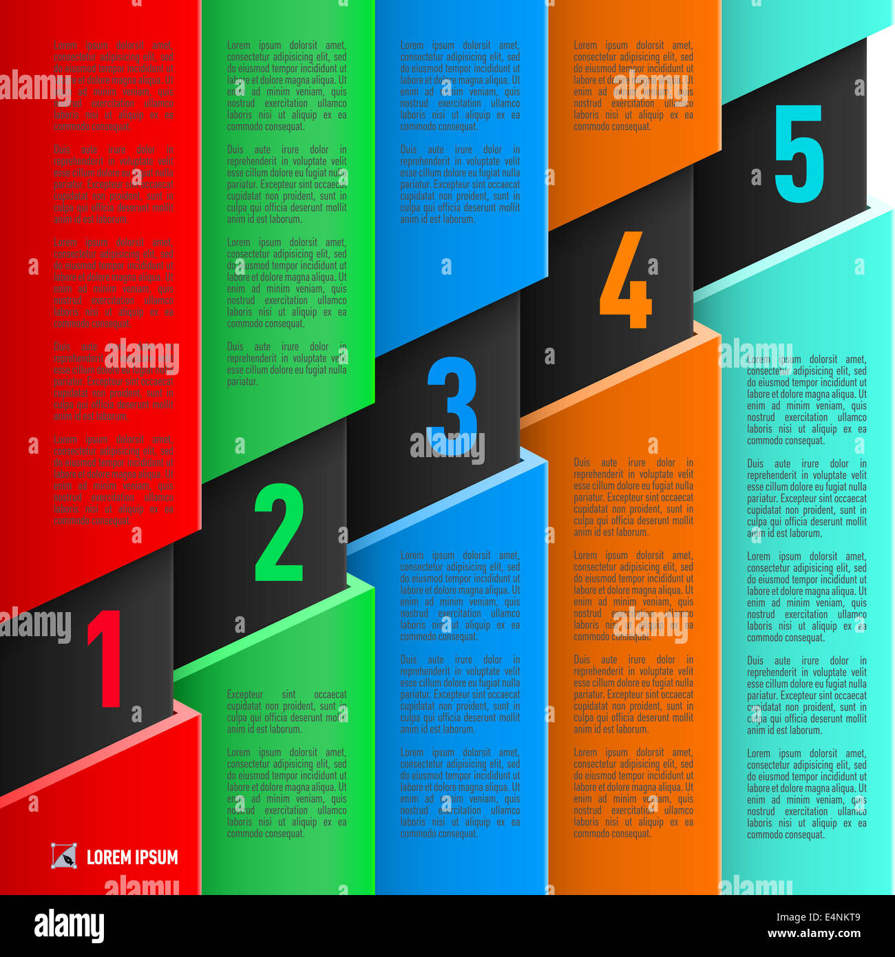 Infographics in paper style with colorful sheets and numbered items ...