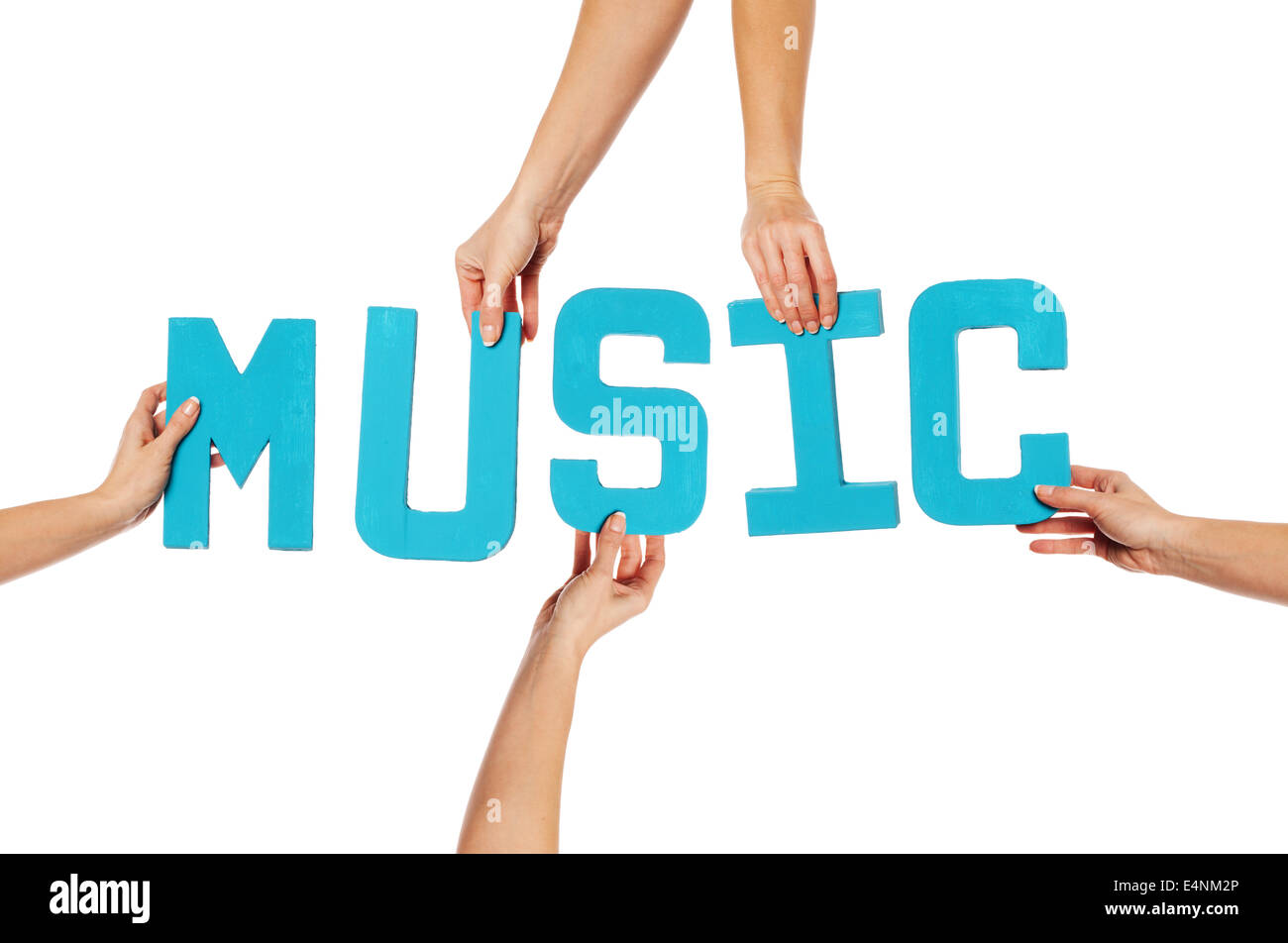 Turquoise alphabet lettering spelling MUSIC Stock Photo - Alamy