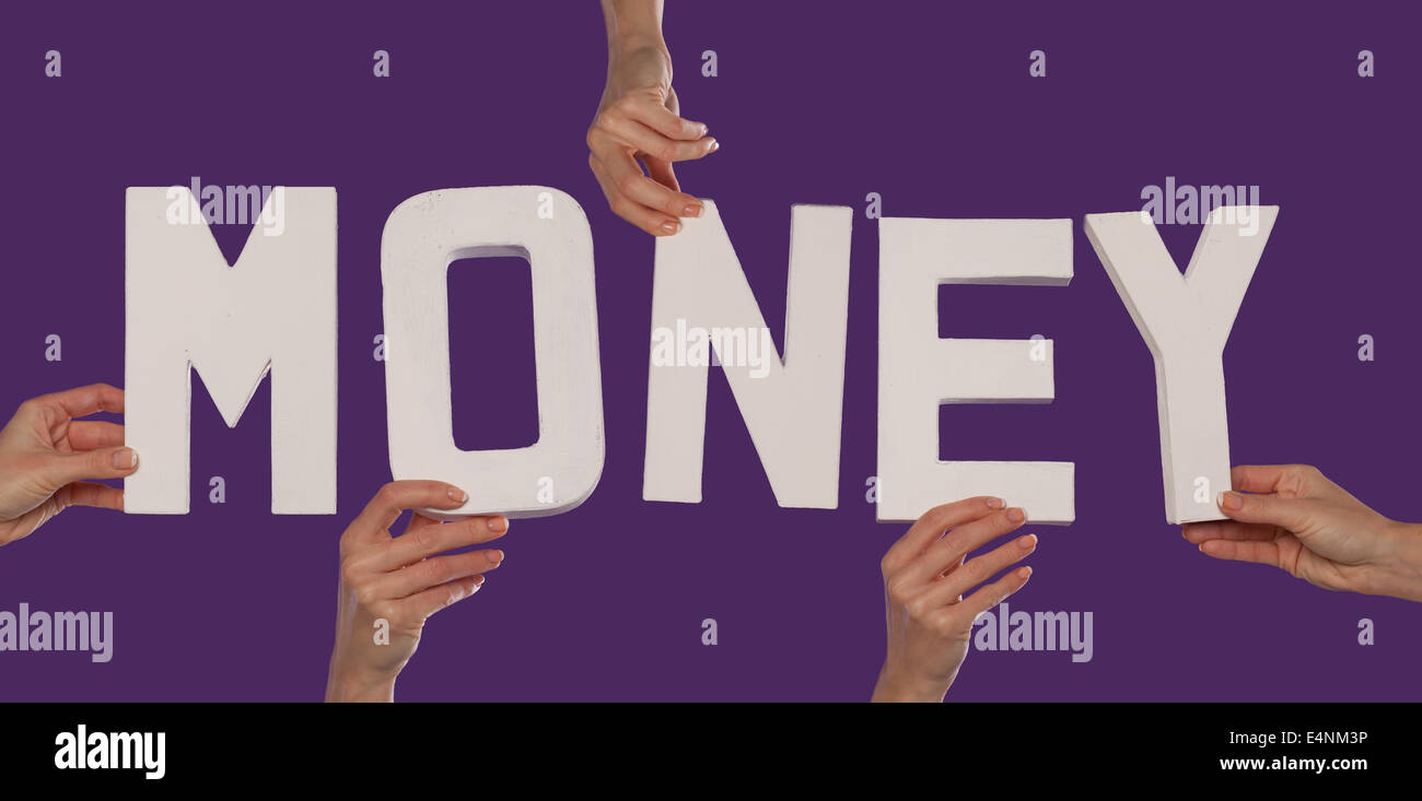 White alphabet lettering spelling MONEY Stock Photo - Alamy