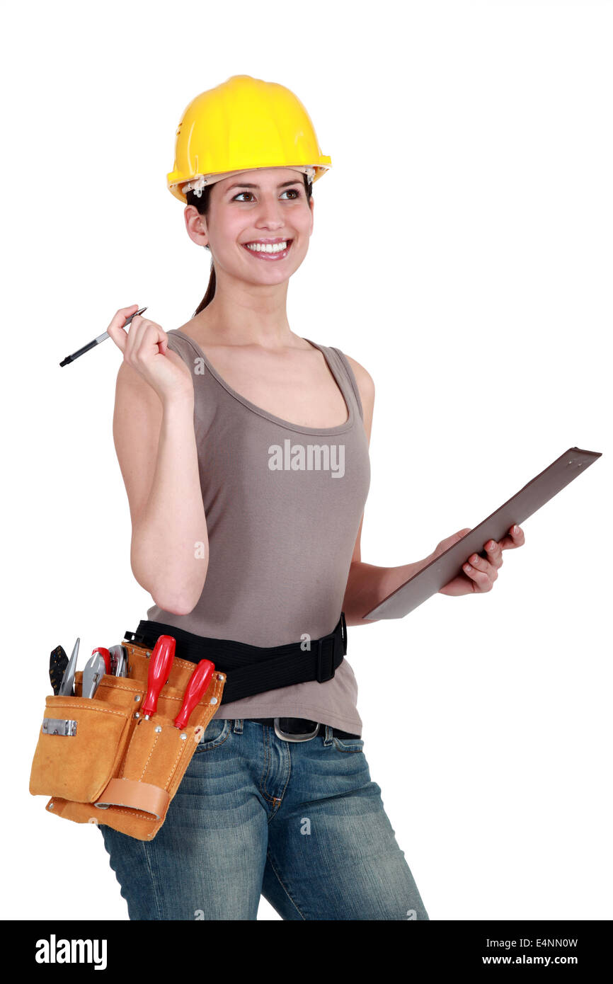Construction worker with a clipboard Stock Photo - Alamy