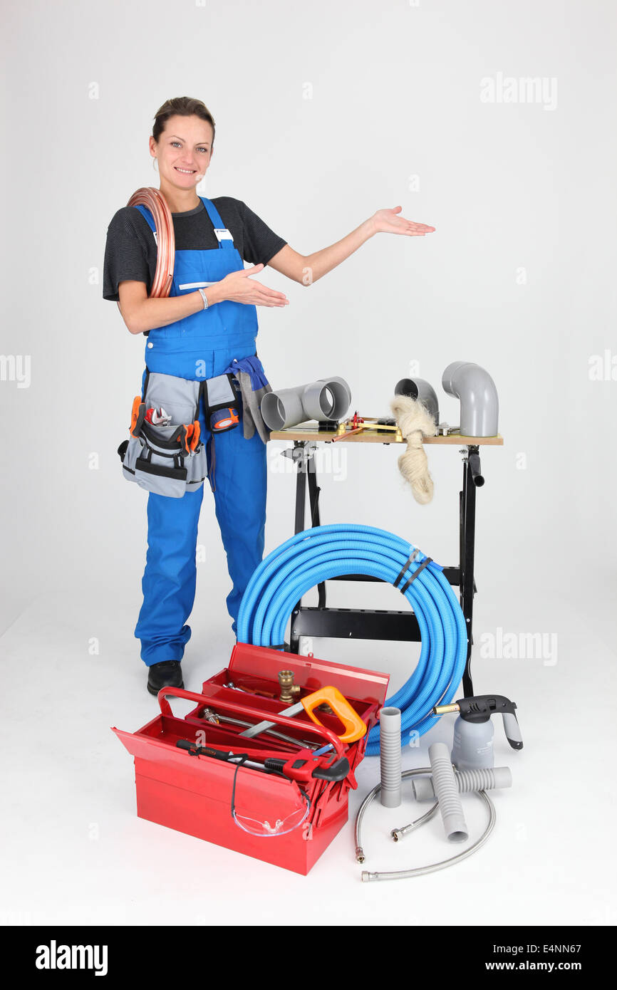 woman plumber showing Stock Photo - Alamy