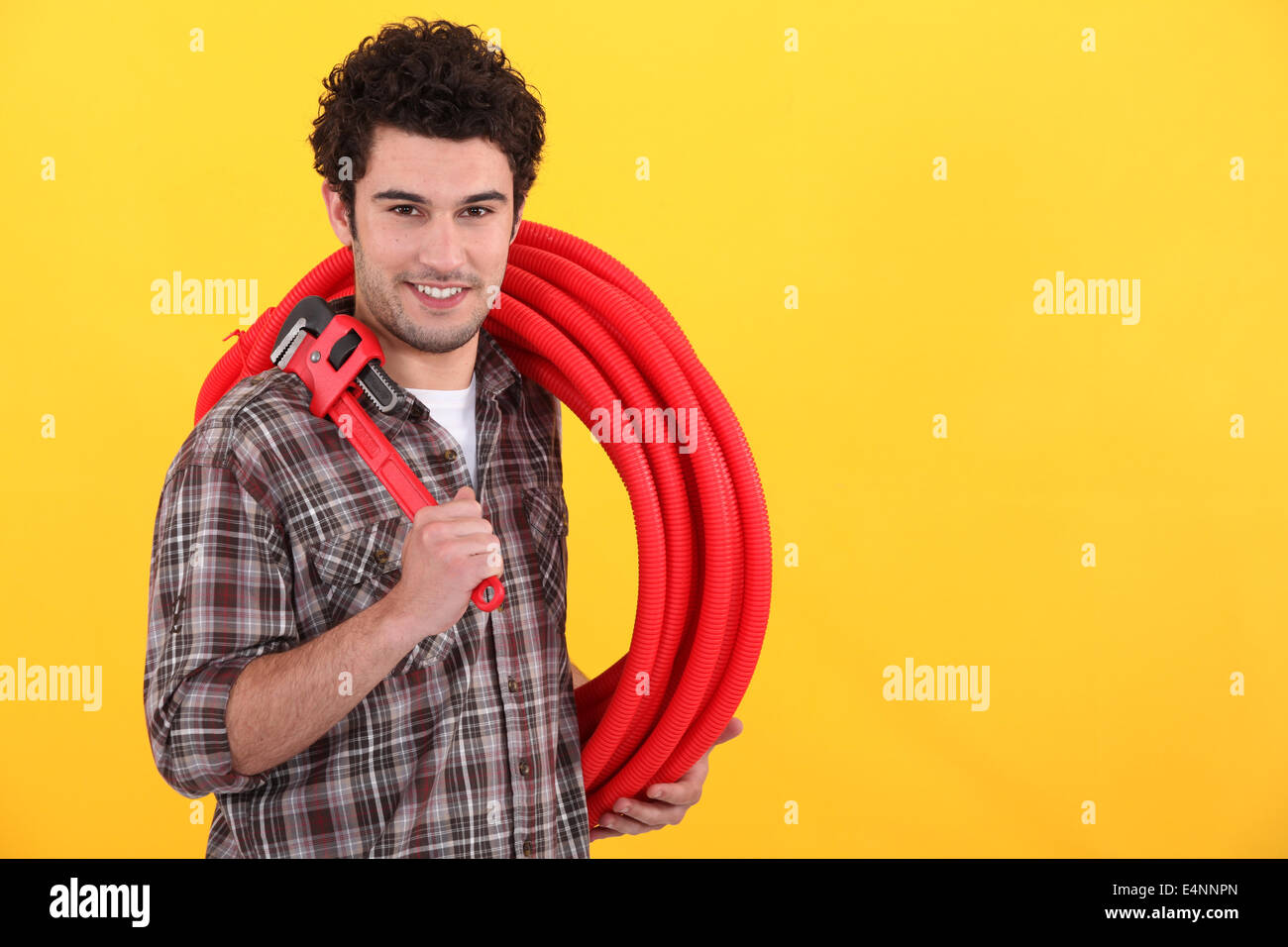Plumber with wrench Stock Photo - Alamy