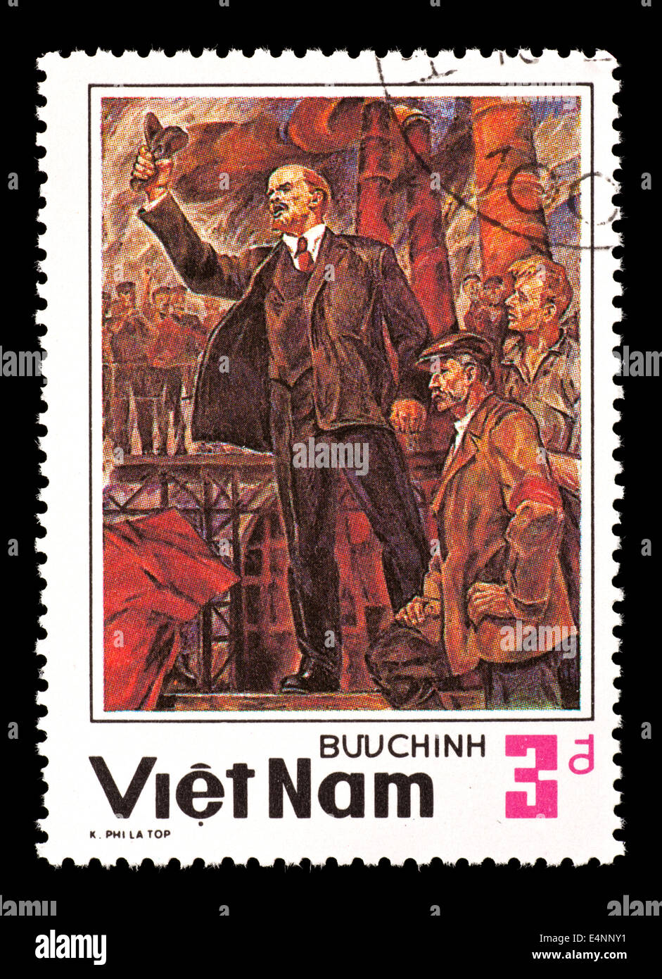 Postage stamp from Vietnam depicting Lenin speaking at a factory Stock ...