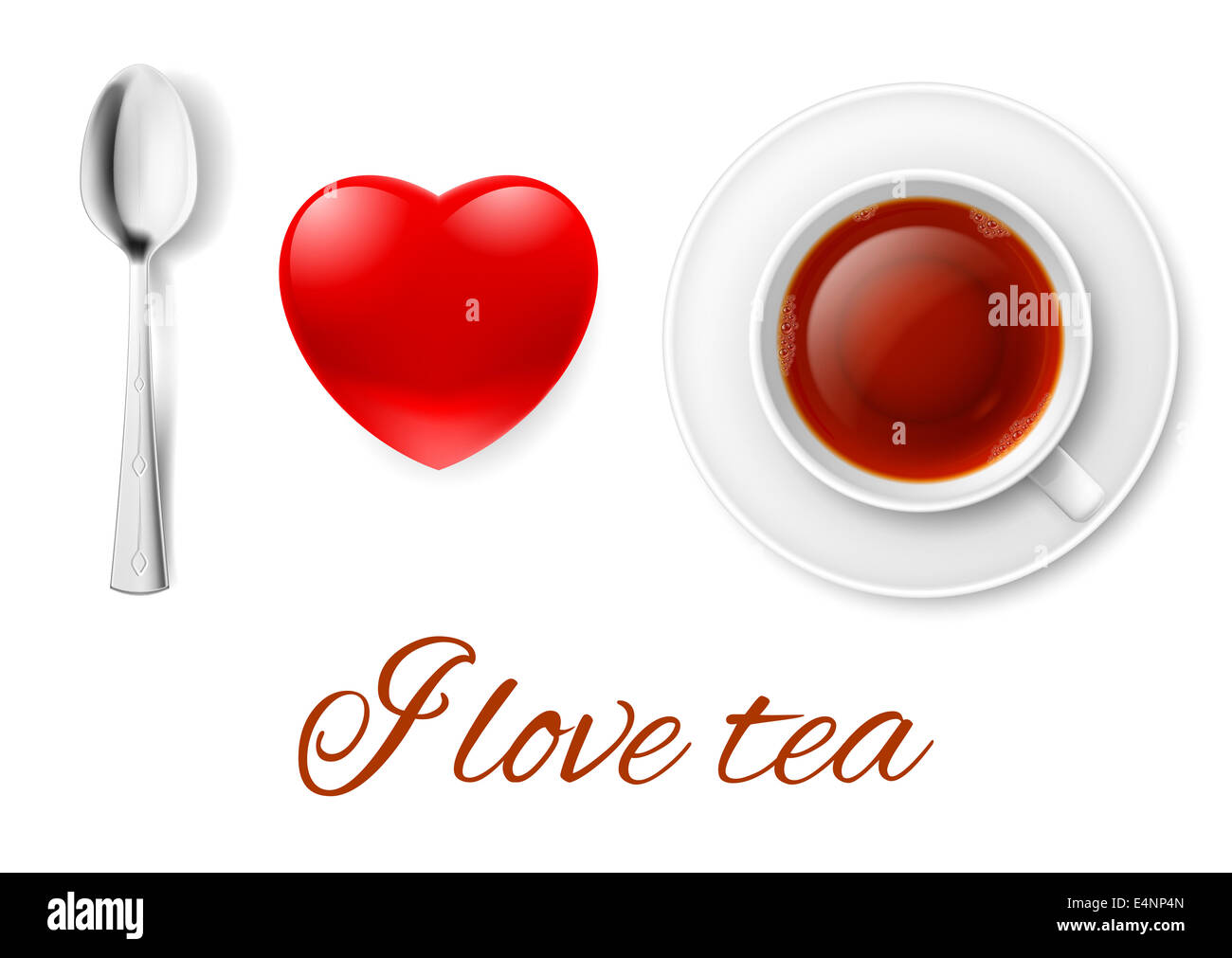I love tea message with spoon and cup of black tea Stock Photo - Alamy