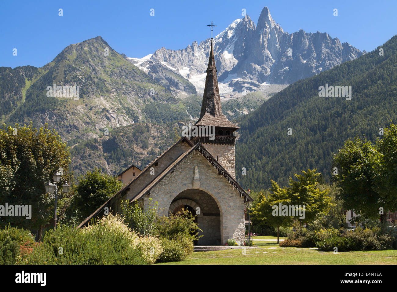 Chapel of Les Praz de Chamonix and the Drus in Haute-Savoie, France Stock Photo - Alamy