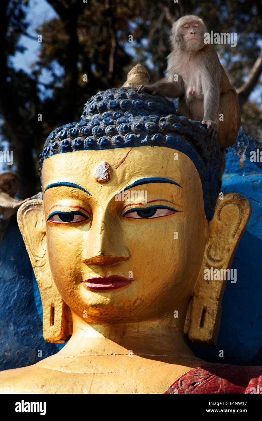 Golden Statue at Swayambhunath, Monkey Temple, Kathmandu, Nepal Stock ...