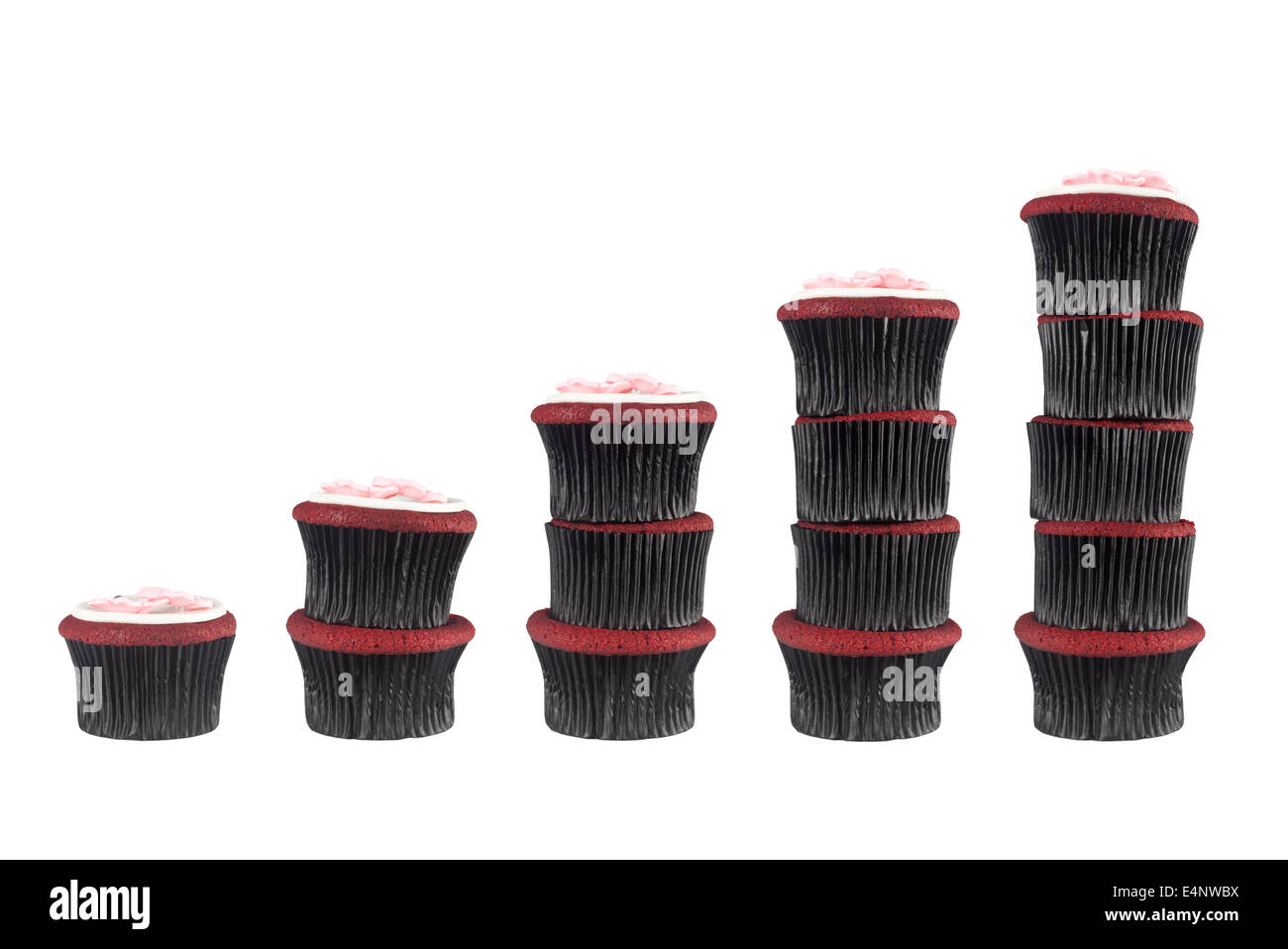 Sequence of stacks of muffins from one to five isolated on white ...