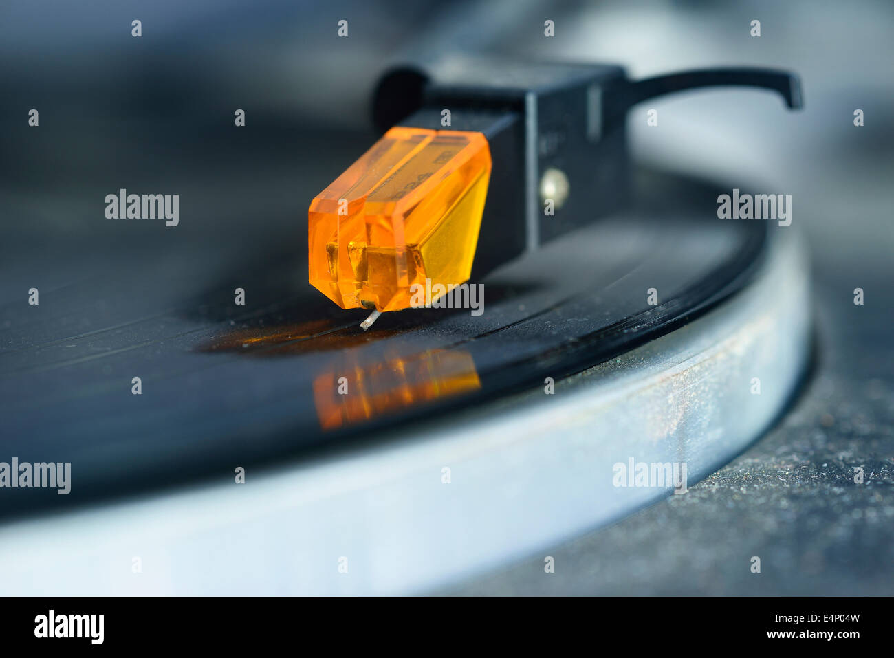Vinyl record playing on a turntable, close-up Stock Photo - Alamy